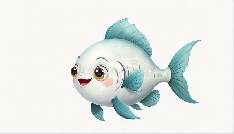 Cute White Fish on Plain White Ai Generated Stock Illustration ...