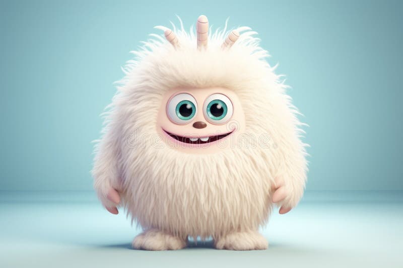 Cute White Furry Monster 3D Cartoon Character Stock Photo - Image of ...