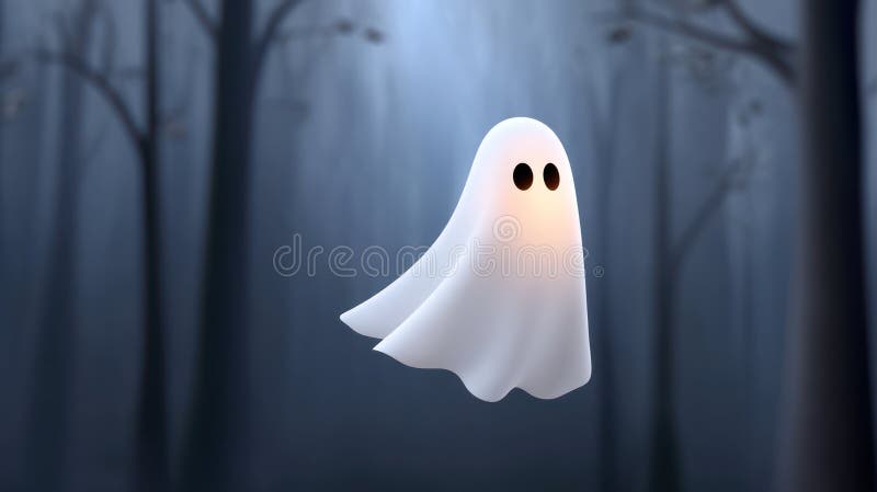 Cute White Ghost Costume Floating Spotlight Spooky Halloween Background ...