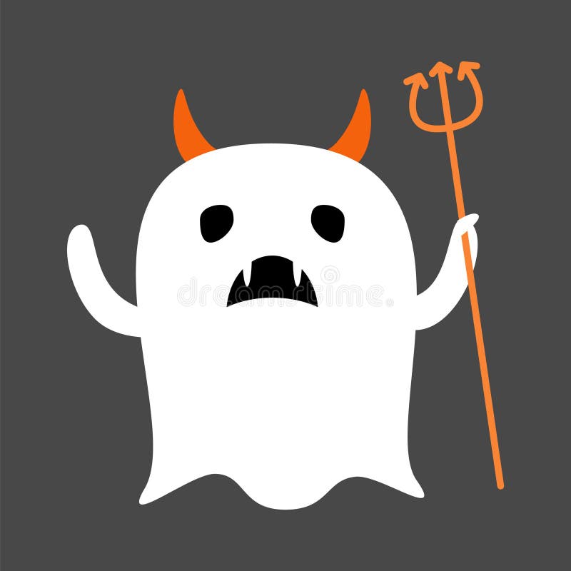 Cute White Ghost with Devil Costume . Halloween Cartoon Character ...