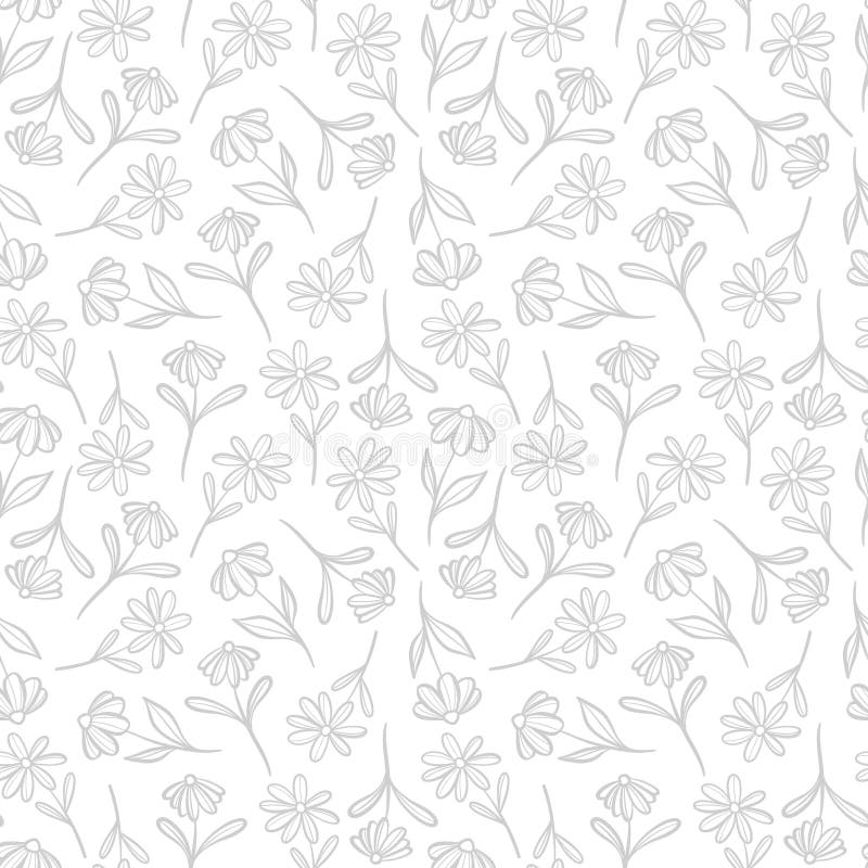 Cute White Hand Drawn Floral Pattern, Pastel Daisy Flower Print Stock ...