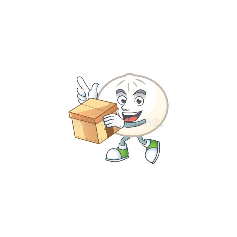 Cute White Hoppang Cartoon Character Having a Box Stock Vector ...