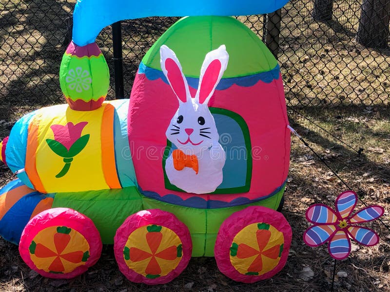 Easter Bunny on Train Inflatable Decoration Stock Photo - Image of ...