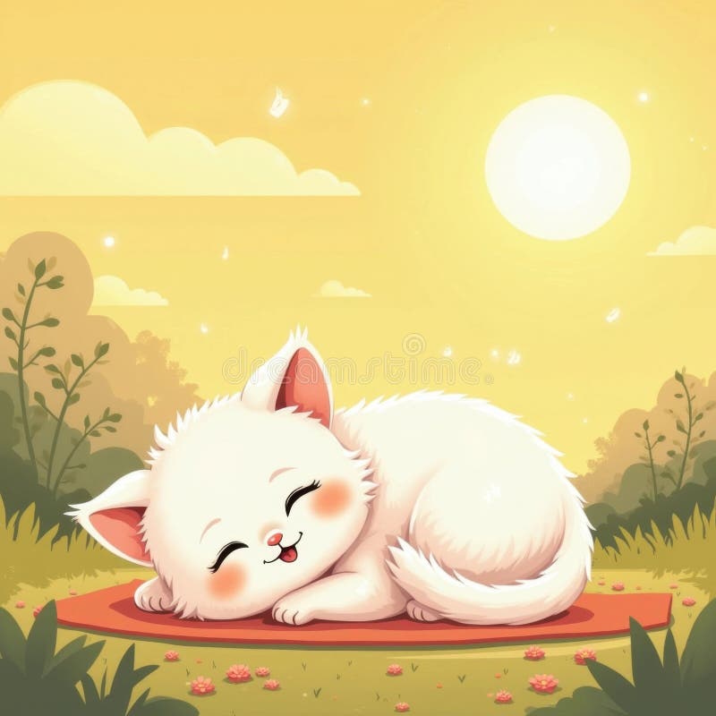 Cute White Kitten Lying in the Sun Stock Illustration - Illustration of ...