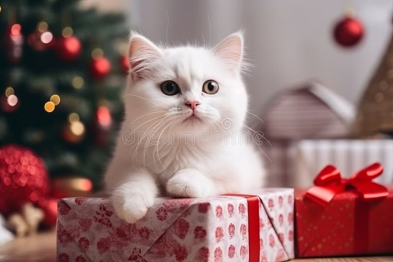 Cute White Kitty with in Christmas Setting. Generative AI Stock ...