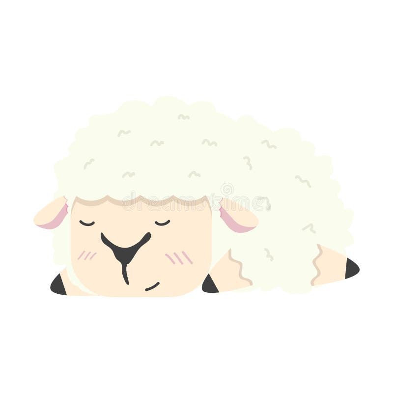 Cute White Little Sheep Sleep Cartoon Stock Vector - Illustration of ...