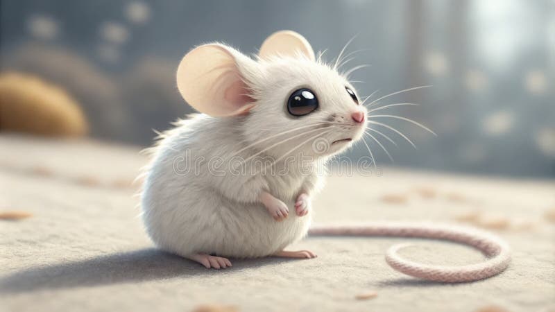 Cute White Mouse with Big Eyes and a Curled Tail Sitting on a Surface Stock Illustration ...