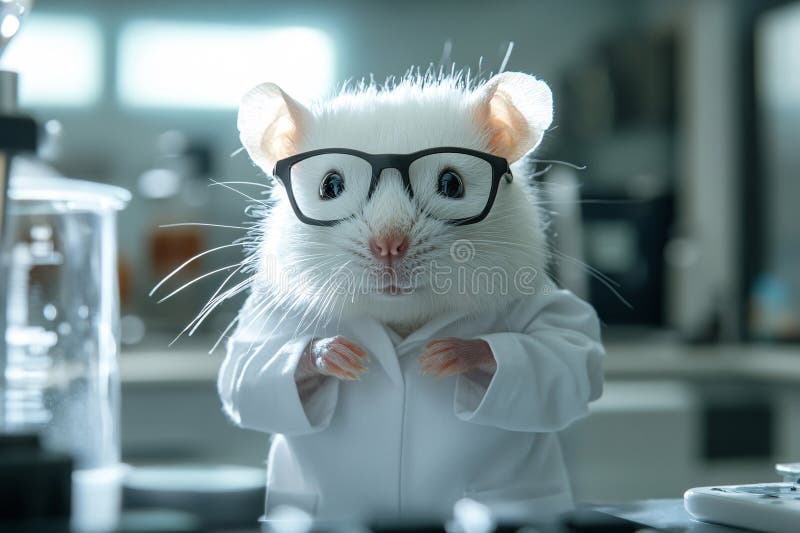Cute White Mouse Scientist Working in Modern Lab Stock Illustration ...