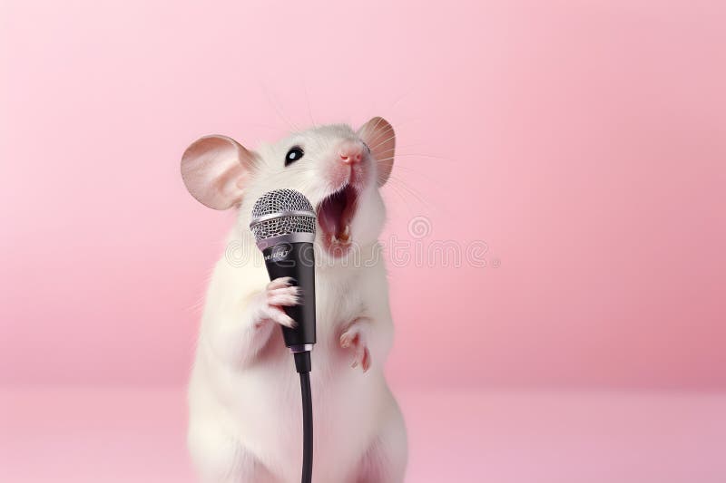 Cute White Mouse Singing with Microphone Stock Illustration ...