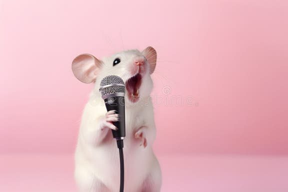 Cute White Mouse Singing with Microphone Stock Illustration ...