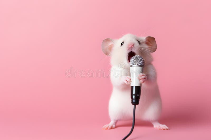 Cute White Mouse Singing with Microphone Stock Image - Image of song ...