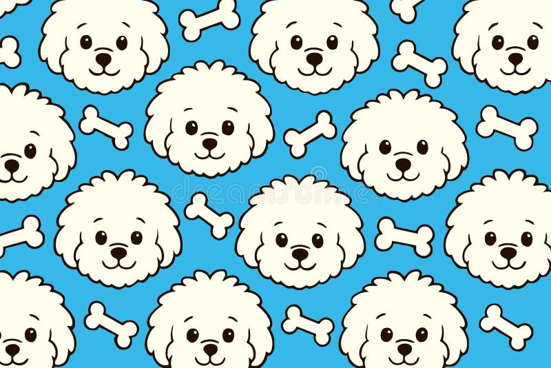 Cute White Poodle Dog Faces and Bones Pattern Stock Illustration ...