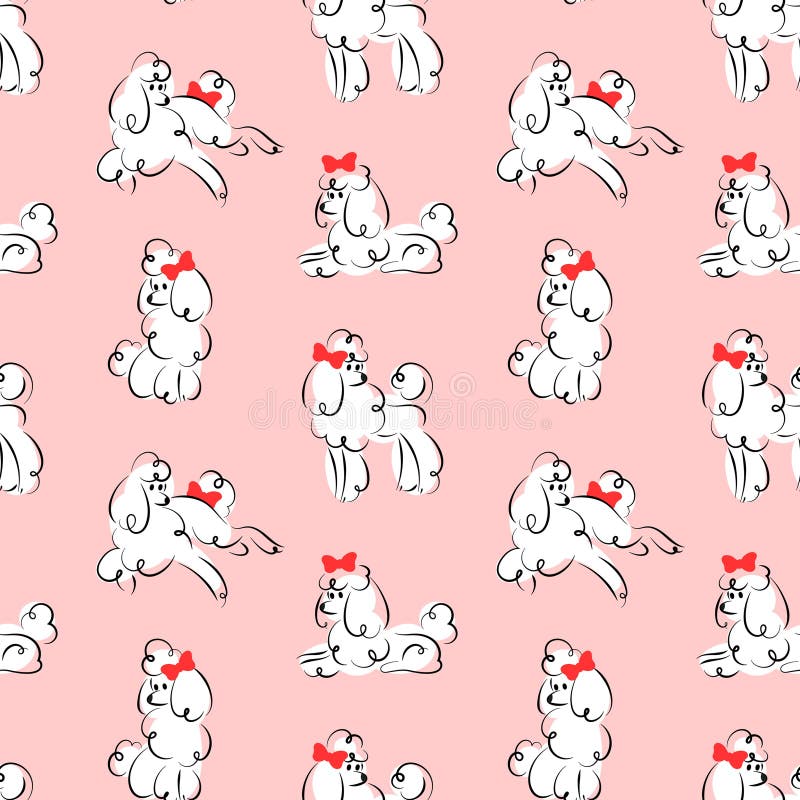 Cute White Poodle Print for Girls Clothes. Seamless Pattern. Background ...