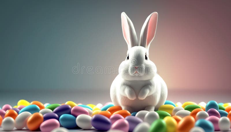 Cute White Rabbit on the Candy Land on White Background Stock ...