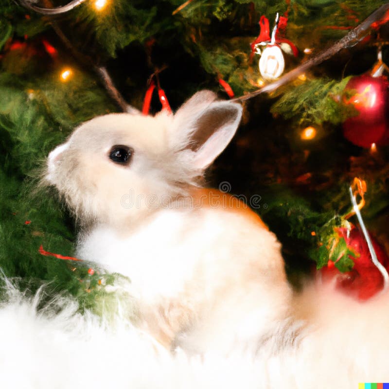 Cute White Rabbit with Christmas Tree Stock Image - Image of rabbit ...