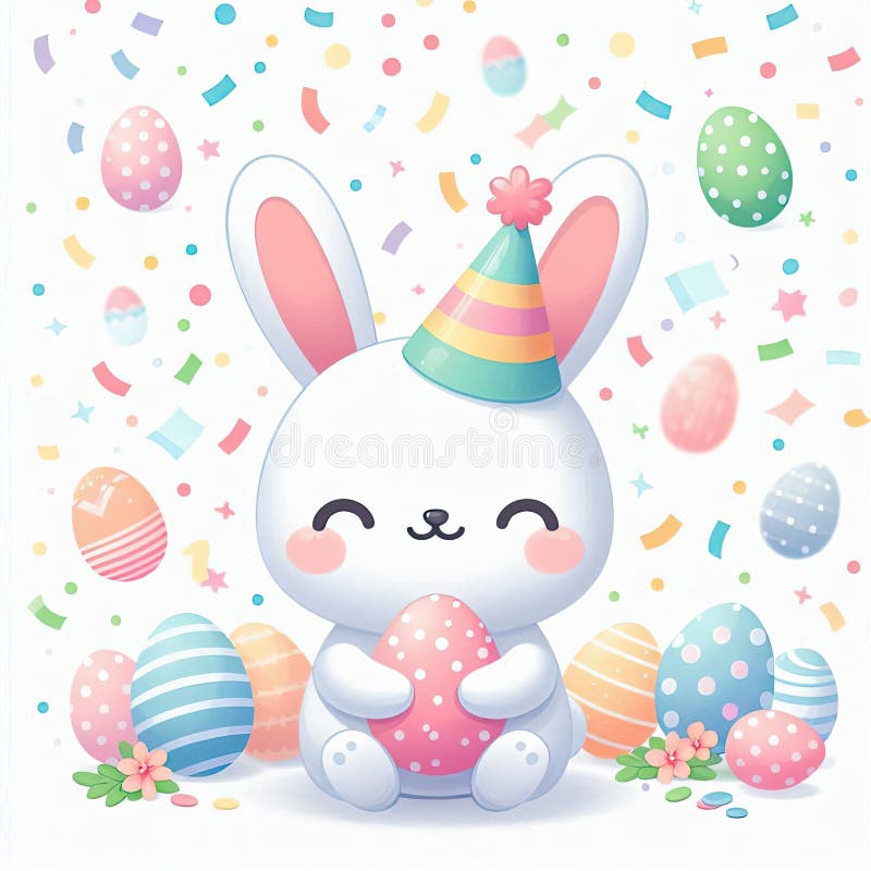 Cute White Rabbit and Confetti Stock Illustration - Illustration of ...