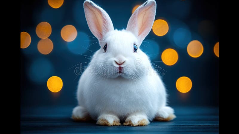 Cute White Rabbit on Dark Background Stock Illustration - Illustration ...