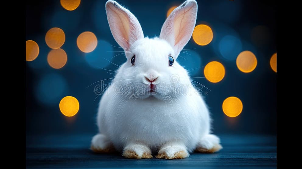 Cute White Rabbit on Dark Background Stock Illustration - Illustration ...