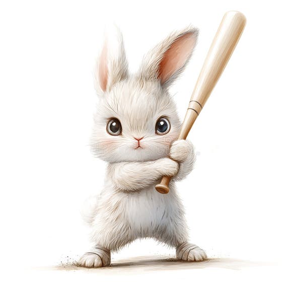 Cute White Rabbit Holding Baseball Bat Illustration Stock Illustration ...