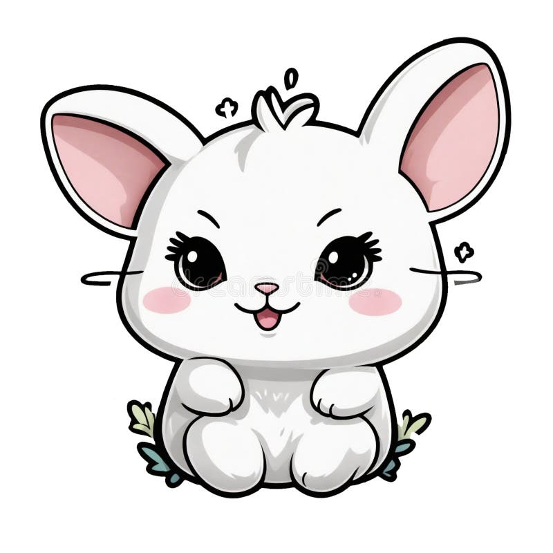 White Rabbit Kawaii Sticker Graphics Stock Photo - Illustration of ...