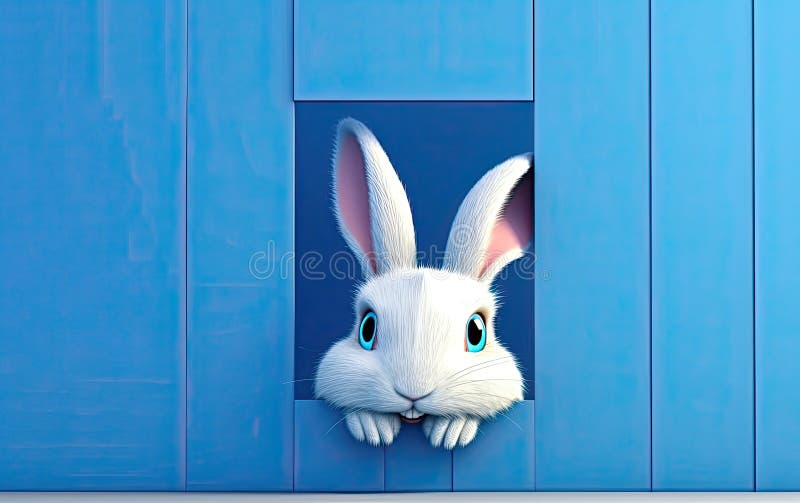Cute White Rabbit Peeking Out of a Wall Stock Illustration ...