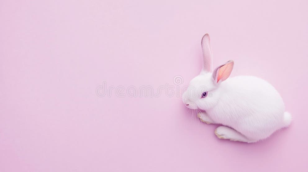 Cute White Rabbit on Pink Background Stock Image - Image of carefree ...
