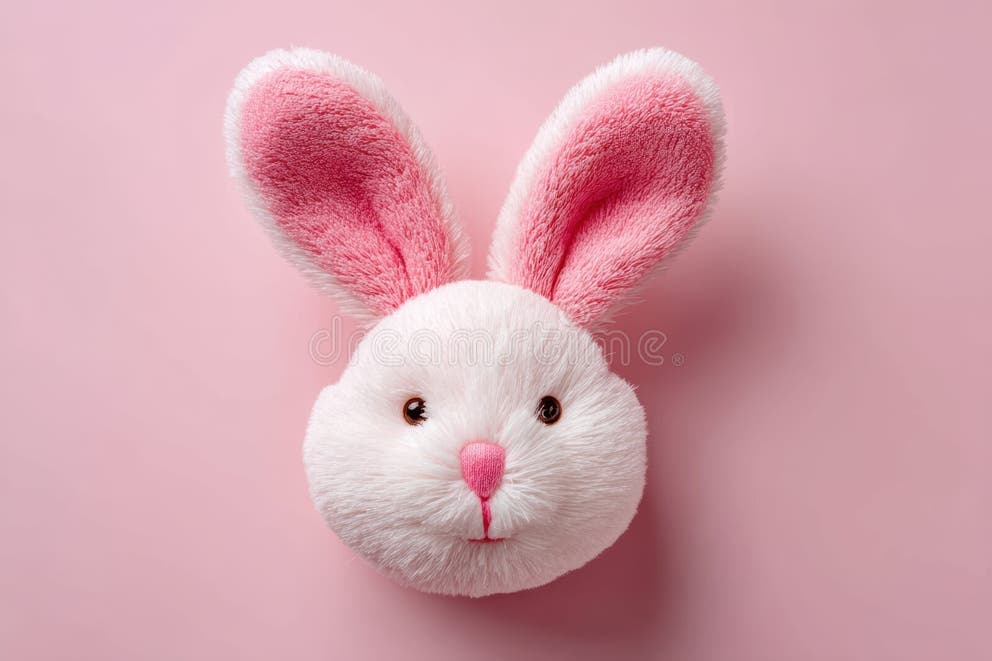 A Cute White Rabbit with Pink Ears Sits on a Soft Pink Surface, Perfect ...