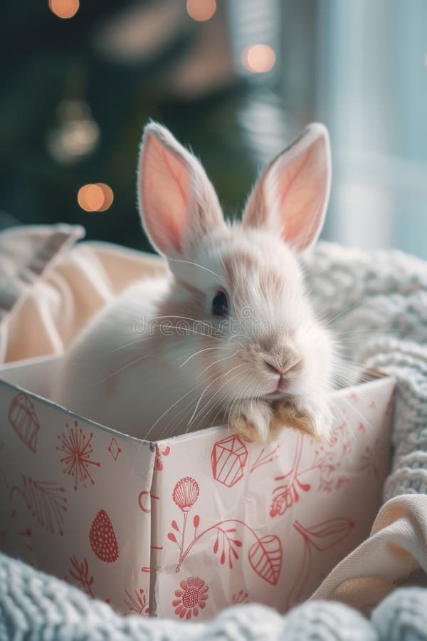 A Cute White Rabbit Sitting in a Box. Suitable for Various Projects and ...