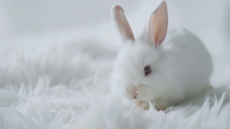 A Cute White Rabbit Sitting on a Fluffy White Blanket. Perfect for ...