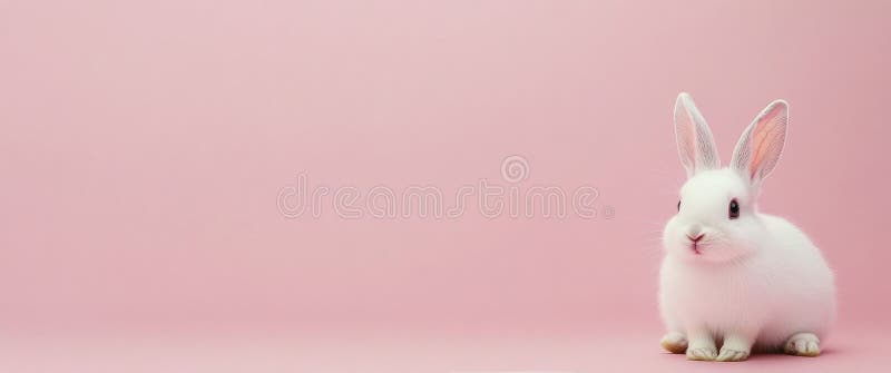 Cute White Rabbit Sitting on a Pink Background with Soft Lighting ...