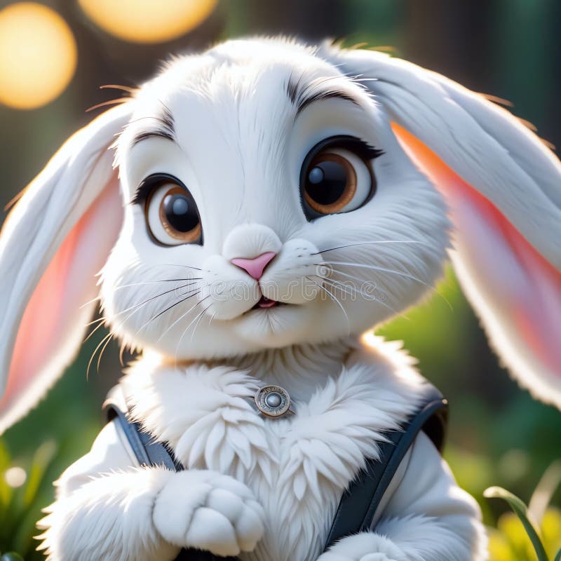 Cute White Rabbit Standing with Drooping Ears Stock Illustration ...