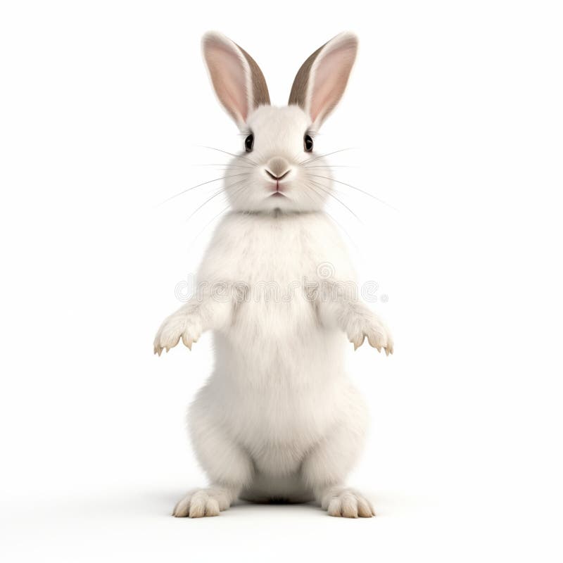 Adorable White Rabbit Standing on Hind Legs Isolated on White ...