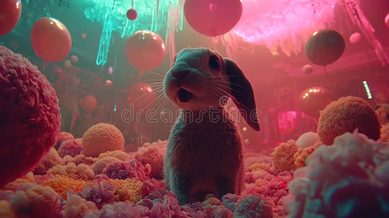 Cute White Rabbit with a Surprised Look on a Pink Background, Stock ...