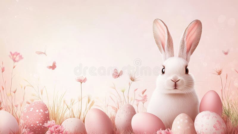 White Rabbit Colorful Easter Eggs Floral Setting Springtime Festivities ...