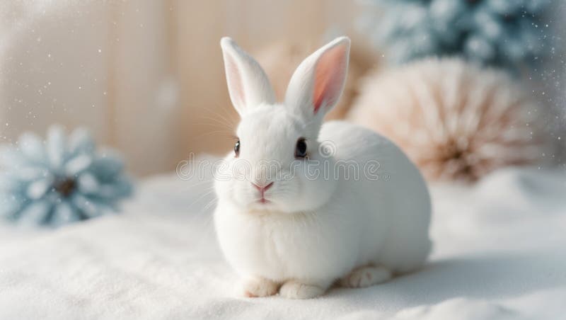 Cute White Rabbit in a Winter Wonderland. Stock Image - Image of rabbit ...