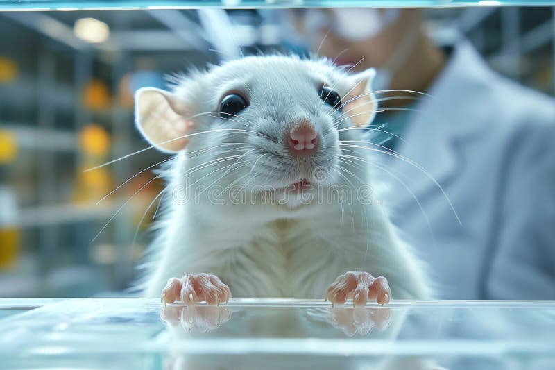 Cute White Rat in Laboratory, Closeup. Animal Testing Concept Stock ...