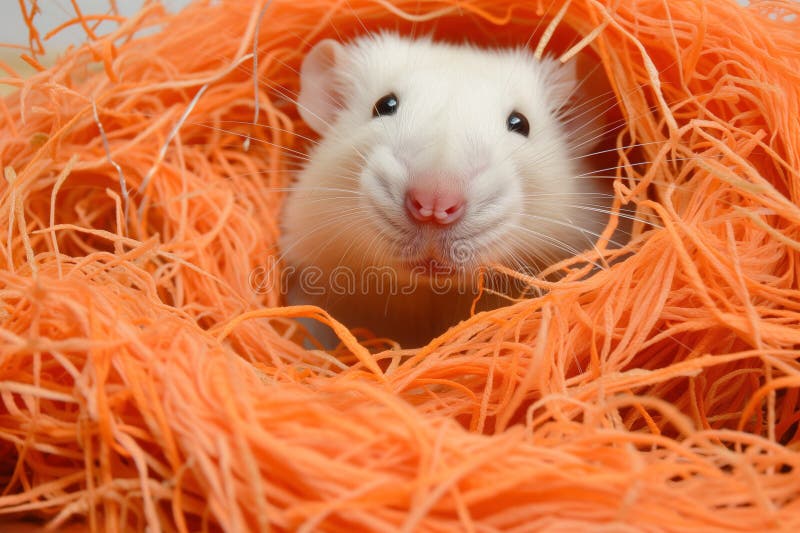 Cute White Rat in a Nest of Orange Threads Stock Illustration ...