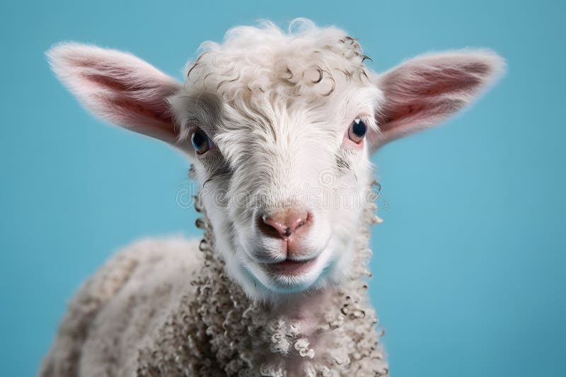 Cute White Sheep on a Blue Background. Neural Network AI Generated ...