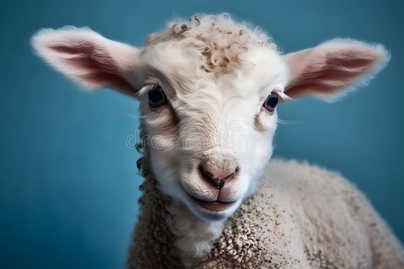 Cute White Sheep on a Blue Background. Neural Network AI Generated ...
