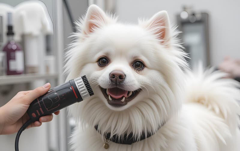 Cute White Spitz on Trimming Care in Salon. Conceptual Digital Artwork ...