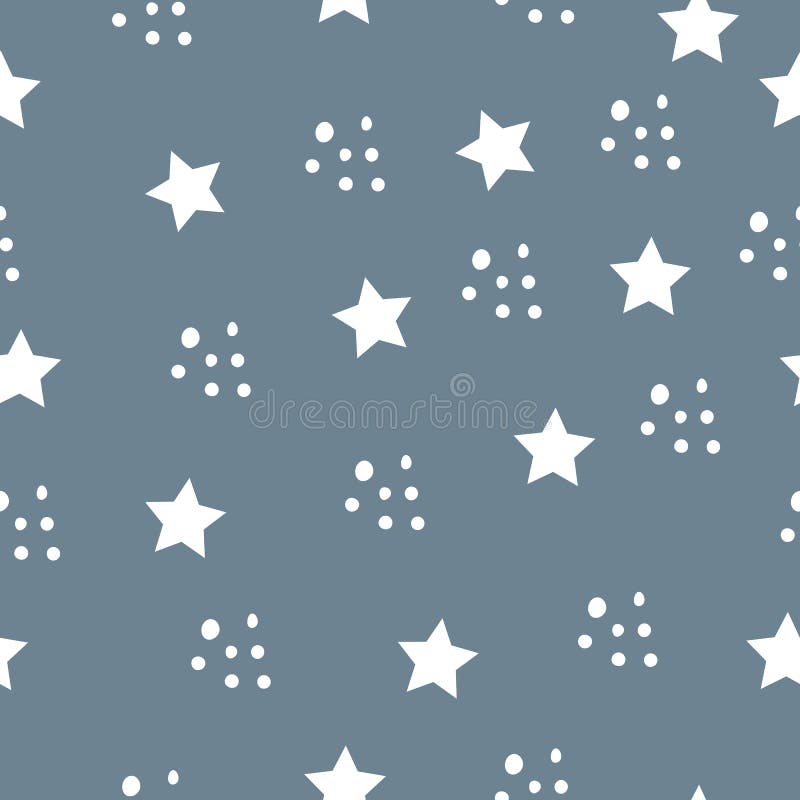 Cute White Stars and Dots Seamless Vector Patterns. Delicate Dotted ...
