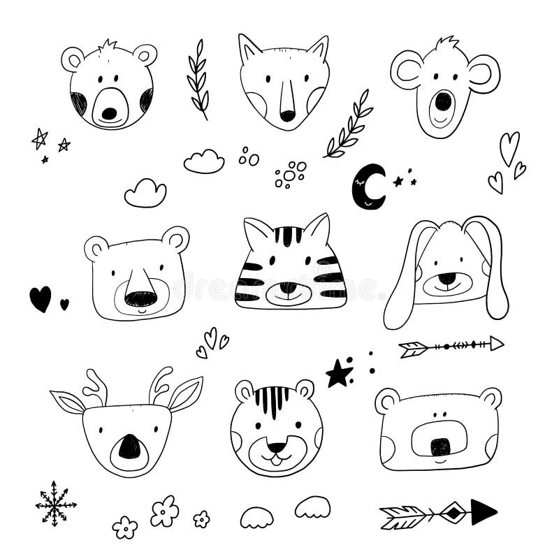 Cute Wild Animals in Doodle Style for Nursery Decor - Vector Stock ...