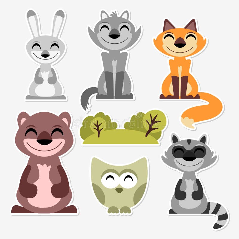 Cute wild animals set stock vector. Illustration of forest - 27306875