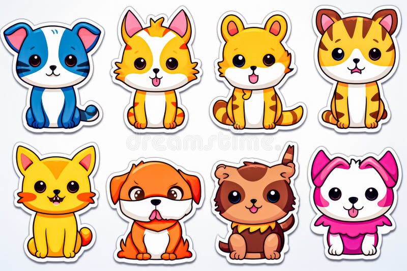 Cute Wild Animals Sticker Set. Illustration in Cartoon Style Stock ...