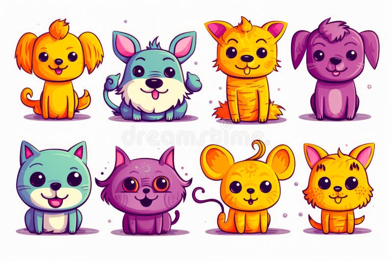 Cute Wild Animals Sticker Set. Illustration in Cartoon Style Stock ...