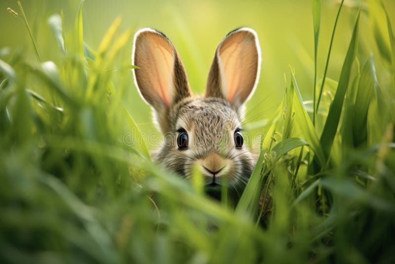 Cute Wild Bunny Hiding in Tall Grass Stock Illustration - Illustration ...