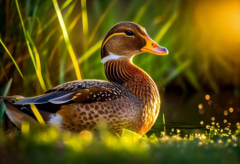 Cute Wild Duck in the Swamp. AI Generated Stock Illustration - Illustration of nature, river ...