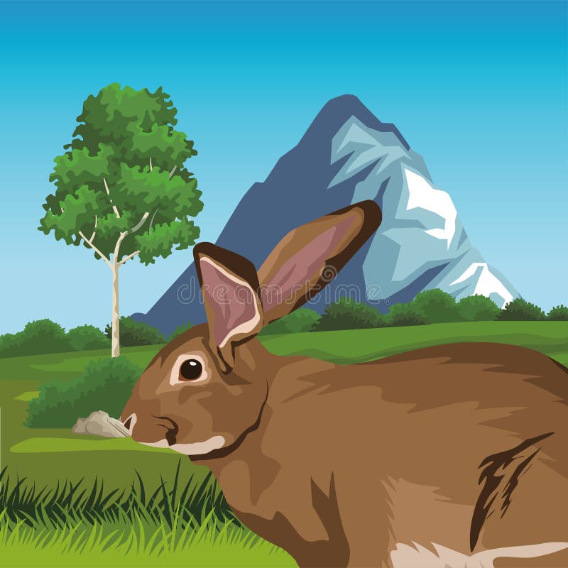 Cute Wild Rabbit in the Landscape Stock Vector - Illustration of scenic ...