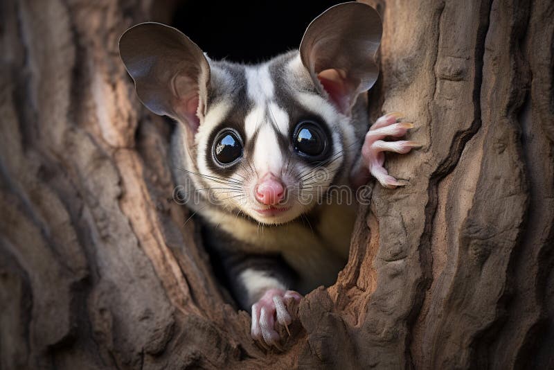 Portrait of Cute Wild Sugar Glider in Tree Stock Illustration ...