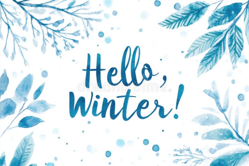 Cute Winter Greeting Card Design with Botanical Illustrations and Hello ...